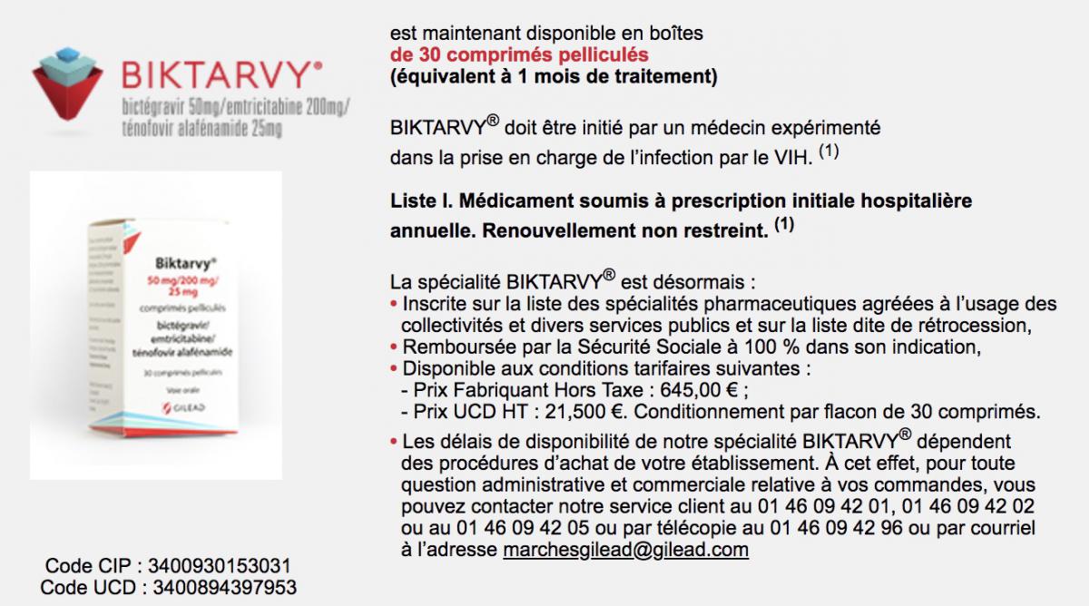 Mise à disposition du BIKTARVY® | Vih.org
